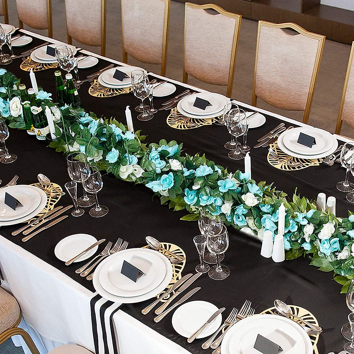 WEISPARK Fake Flowers - 4pcs 8.2 FT Artificial Rose Vine Flower Plants Hanging Rose Ivy for Home Hotel Office Wedding Party Garden Craft Art Décor (Blue&White)