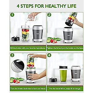 YaFex Personal Blender for Shakes and Smoothies, 700W 6-Blade Smoothie Blender for Frozen Fruit and Ice, with 1 28 Oz Travel Bottle, 1 To-Go Lid, BPA Free & Dishwasher Safe (Gray/Silver)