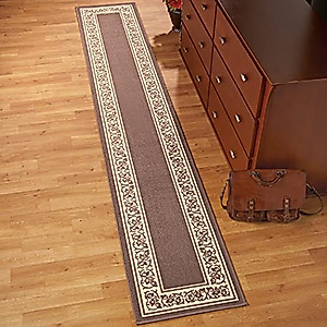 Collections Etc Extra Long Floral Skid-Resistant Border Rug, Sand, 20" X 90"