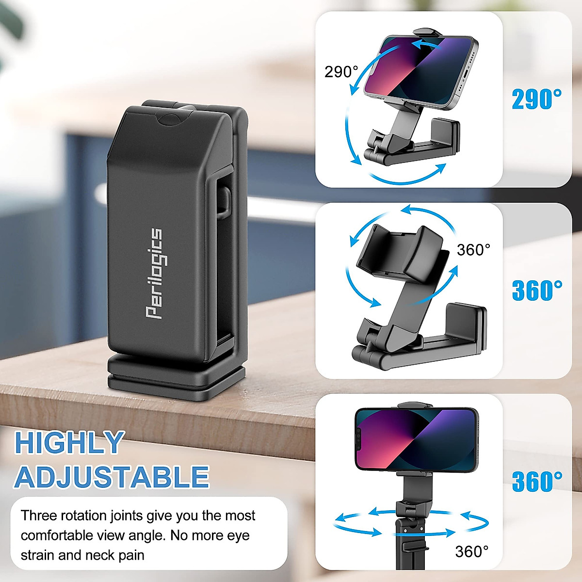 Perilogics Airplane Phone Holder Mount Universal in Flight Hands Free Viewing with Multi-Directional Dual 360 Degree Rotation (Black/Black)