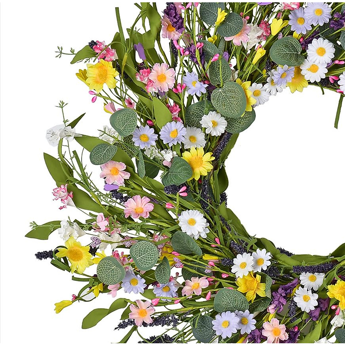24Inch Artificial Daisy Flower Wreath -Spring Floral Wreath Fake Flower Wreath Spring/Summer Wreath for Front Door Home Decor