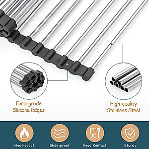 Herogo Roll Up Dish Drying Rack, Stainless Steel Over The Sink Dish Drying Rack for Kitchen Sink, Versatile Kitchen Sink Drying Rack for Kitchen Counter, 16.7” x 12”, Slide-Proof & Heat-Proof