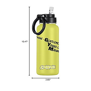 GYMNYMS Stainless Steel Wide Mouth Insulated Powder Coated 32oz Yellow Water Bottle with Key Ring - Cool Gym Quote - Fit Life for Everyone: Gentlemen, Young Ladies, Madams and Misses
