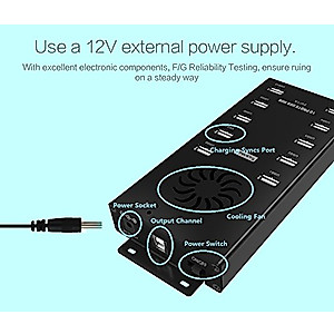 USB Hub, Sipolar 10-Port Powered USB Data Hub with LED Indication Multiple USB Port Hub Splitter with 12V 10A Power Adapter, Cooling Fan and Mounting Brackets