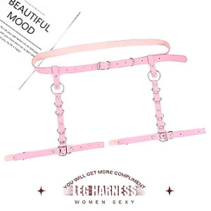 BODIY Punk Waist to Leg Belts PU Leather Loop Rave Belt Goth Thigh Accessory Body Chain for Women and Girls (Pink)