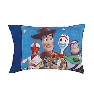 Everything Kids Disney Toy Story 4 - Blue, Green, Red 2Piece Toddler Sheet Set with Fitted Crib Sheet & Pillowcase, Blue, Green, Red, White