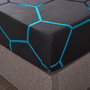 NTBED Game Console Fitted Sheet Set for Boys Girls Kids 3D Gaming Geometric Lightweight Gamer Microfiber Mattress Cover Sets(Blue,Twin)