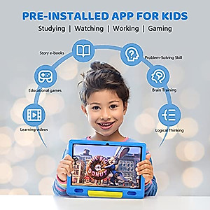 Cheerjoy Kids Tablet 10 inch, Android 12 Tablet for Kids with Parent Control, Kidoz Pre-Installed, 2GB+32GB, 6000mAh Dual Camera WiFi Bluetooth Tablet, Children Tablet with Shock-Proof Case (Blue)