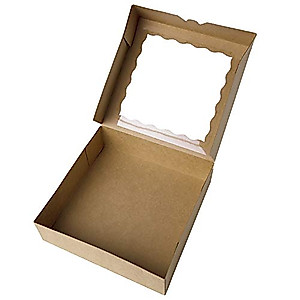 ONE MORE 10inch Natural Kraft Bakery Pie Boxes With PVC Windows,Large Cookie box 10x10x2.5inch 12 of Pack (Brown,12)