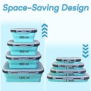 Plastic Food Storage Containers With Lids -4PC Silicone Collapsible BPA Free Lunch Box Airtight Vacuum Seal - Freezer Microwavable Food Containers For Fruit Leftover Food - Rv Organization And Storage