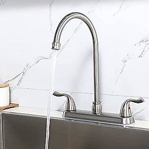 HOTIS HOME Brushed Nickel 3 Hole Kitchen Faucet, 2 Handle 4 Hole Kitchen Faucet, High Arc Swivel Spout Stainless Steel Sink Faucet for Rv Camper