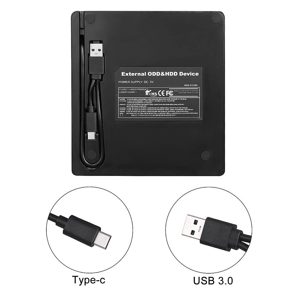 intendvision External CD DVD Drive USB 3.0 Type-C CD-RW DVD-R Combo Burner with SD/TF Slot, 2 USB 2.0 Port for PC Laptop Computer Mac Windows 11/10/8/7