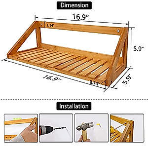 NIUXX Floating Shelves Wall Mounted, 2 Pcs Solid Bamboo Wall Hanging Rack Holder, Wall Storage Shelves for Bedroom, Living Room, Bathroom, Kitchen, Office Decor