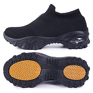 ENOSKY Slip Resistant Shoes for Women Food Service,Orthopedic Shoes for Women,Women's Walking Shoes,Slip On Shoes Women,Work Shoes Arch Support Gym Comfortable Wide Width Sock Sneakers Black