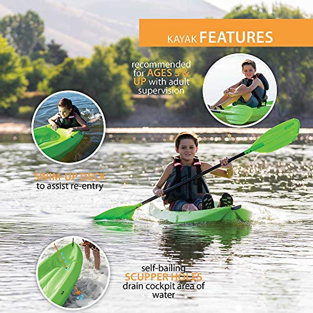Lifetime 90153 Youth Wave Kayak with Paddle, 6 Feet (Green)