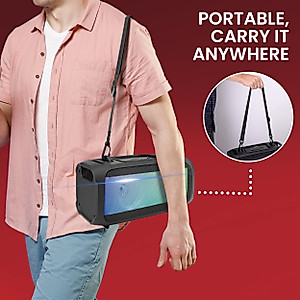 Pyle Wireless Portable Bluetooth Boombox Speaker - 120W Rechargeable Boom Box Speaker Portable Barrel Loud Stereo System - Flashing LED, FM Radio/Aux/MP3/USB Flash Drive/Micro SD, & 1/4" PPHP42B,Black