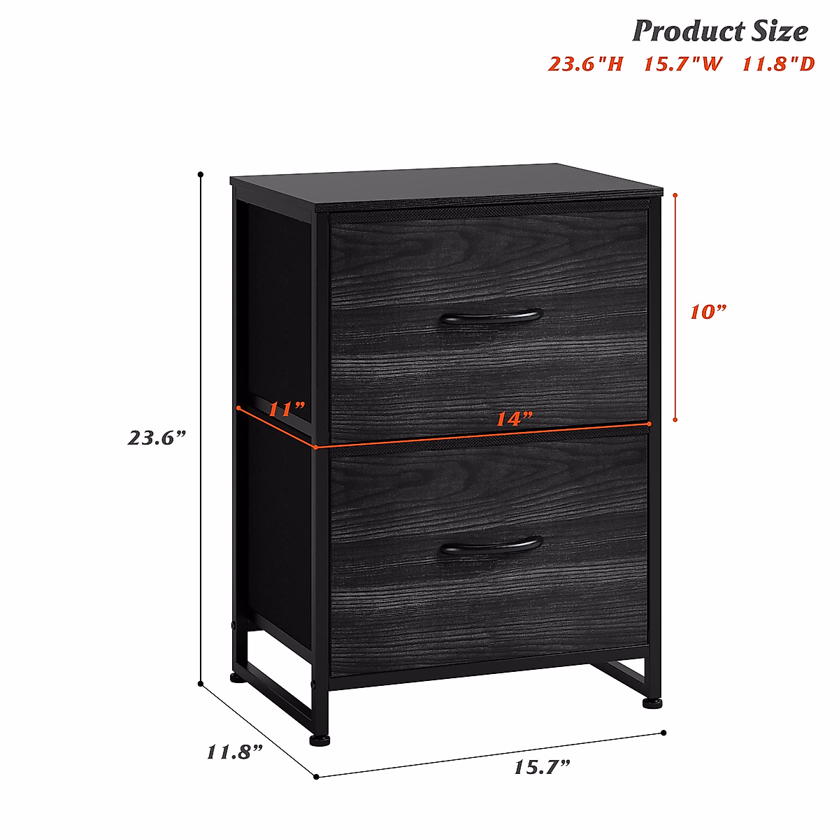 Nicehill Nightstand, Small Dresser, Bedside Furniture, Night Stand End Table with Storage Drawers for Bedroom, Black Wood Grain