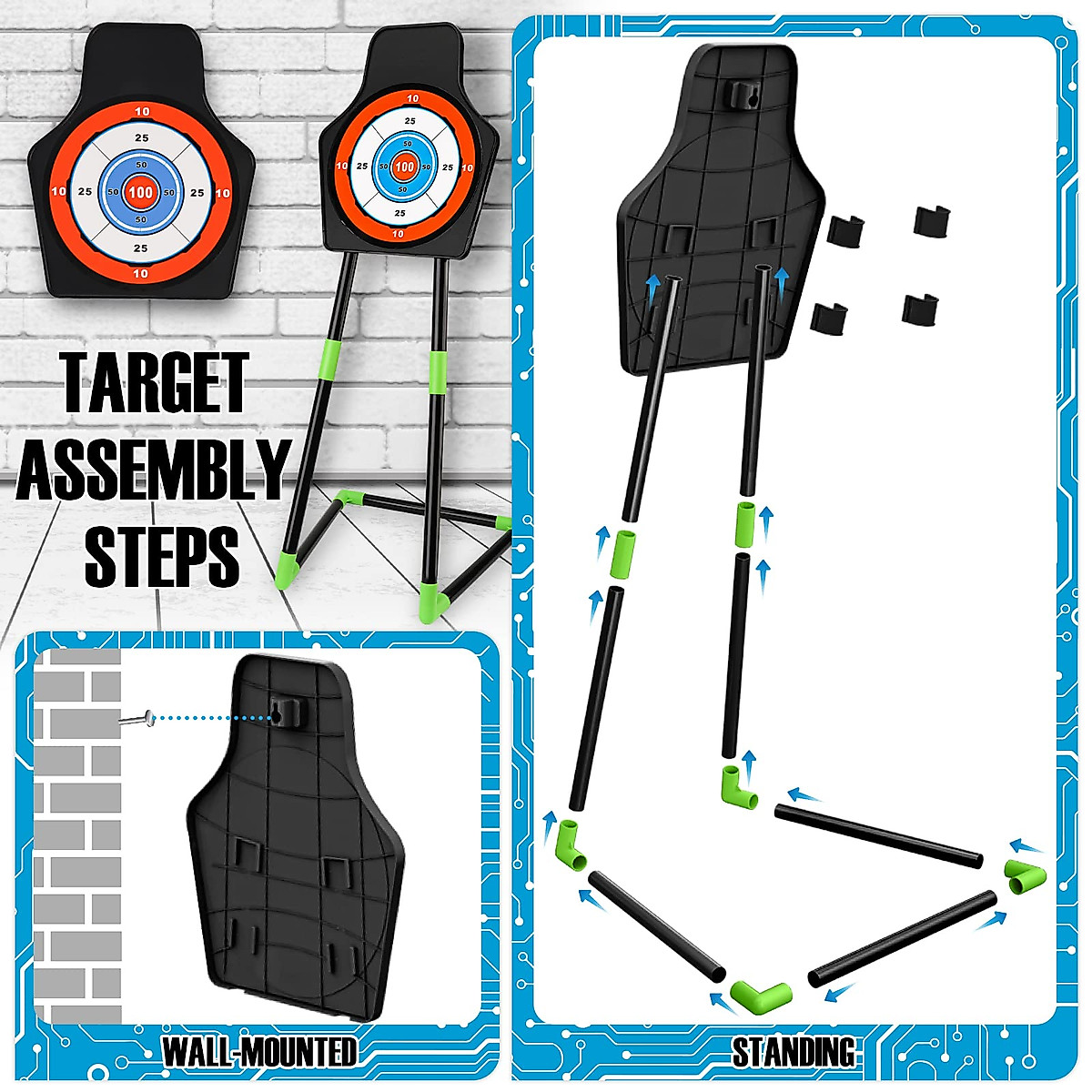 OWNONE 1 Bow and Arrow for Kids 4-6-8-12 Years Old, Archery Toy Set for Boys with LED Lights - Includes 2 Bows, 20 Suction Cup Arrows, 2 Quivers & Standing Target, Outdoor Toys for Kids Boys Girls