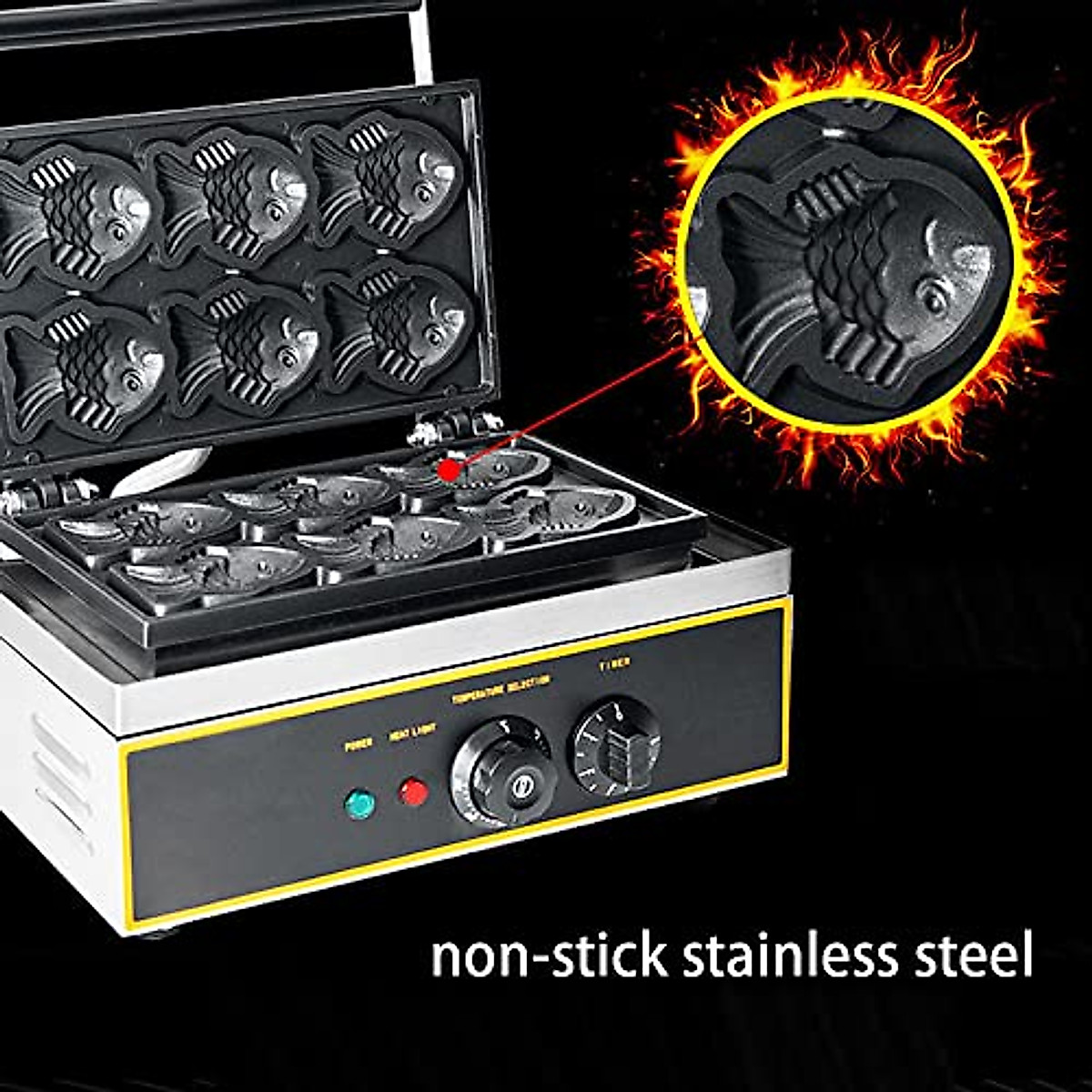 SRMNFADZ Japanese Fish Shaped Waffle Maker, Commercial Electric Non Stick Taiyaki Waffle Machine, Electric Cake Pan Bread Maker for Party Cafe Tea Shop