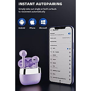 Wireless Earbuds Bluetooth, ENC Noise Cancelling Deep Bass in-Ear Stereo Ear Buds,IPX6 Waterproof Headphones with Mic, USB-C Charging Case, Touch Control Earphones for iPhone & Android Purple