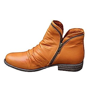 Padaleks Women's Low Chunky Heel Round Toe Side Zipper Ankle Boots Faux Leather Retro Short Booties Dressy Shoes