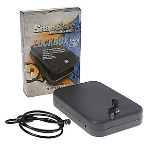 SnapSafe Portable Lock Box for Guns and Valuables – Includes Lock Box, 2 Keys and Patented Security Cable – An Ideal Car Gun Safe – Large, Black, 9.5 x 6.5 x 1.75 Inches