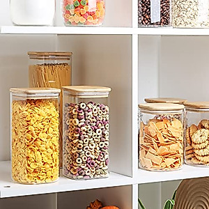 ComSaf Airtight Glass Storage Canister with Wood Lid (50oz), Clear Food Storage Container Jar with Sealing Bamboo Lid for Noodles Flour Cereal Rice Sugar Tea Coffee Beans, Set of 3