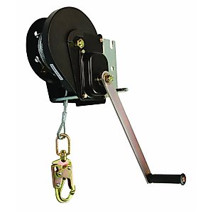 FallTech 7290S Confined Space Winch - Personnel Winch with Galvanized Cable and Swivel Snap Hook, 60' Stainless Steel Cable, Black
