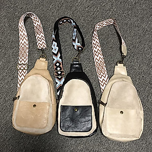 Sling Bag for Women PU Leather Crossbody Plush Splicing Satchel Chest Daypack Shoulder Backpack Cycling Hiking Travel