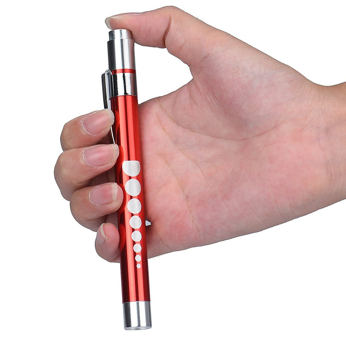 Gonwan Pen Light Led Penlight Lighting Mini Size Bright Dazzling Effect Anodized Reusable Portable Bright Clear Light Medical Pen Light for Nurses Doctors, Red, 13.5cm(L)x1.2cm(Dia)( approx)