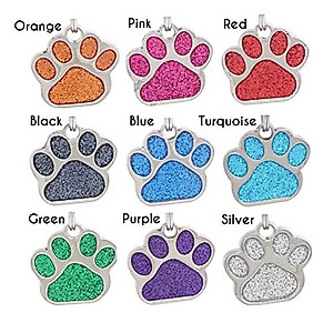 io tags Pet ID Tags, Personalized Dog Tags and Cat Tags, Custom Engraved, Easy to Read, Cute Glitter Paw Pet Tag (Pink)