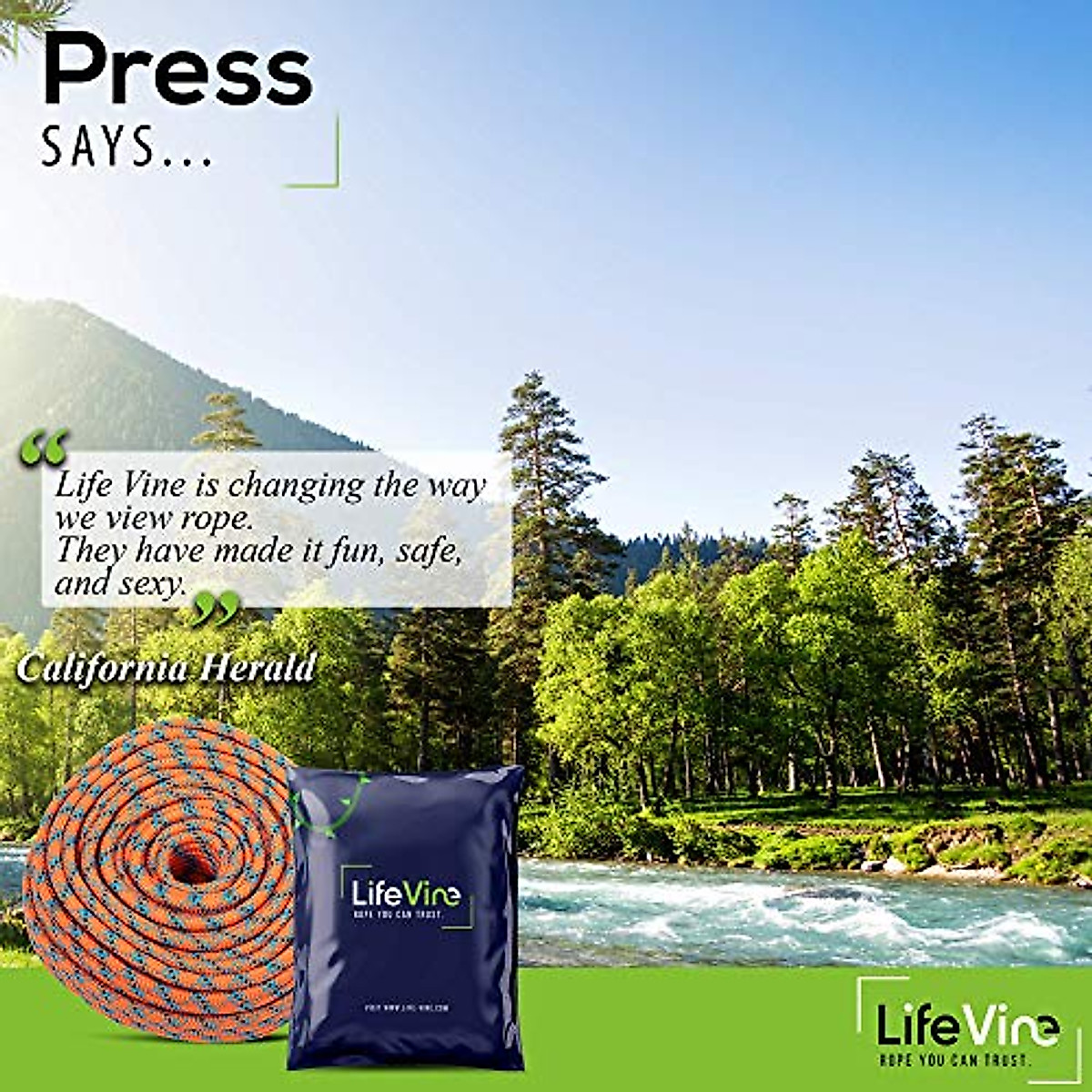 Arborist Tree Rope, Bull Rope, 18 KN, Static Rope, Tree Rope, 32 Strand, 1/2 Inch Diameter, 150 Foot, Double Braided, Orange, Blue, & Black