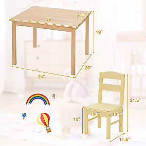 KOTEK Kids Wood Table and 4 Chair Set, Children Multi Activity Table for Learning, Playing, Drawing, Toddler Picnic Table and Chairs Set for Home, Classroom and Daycare (Assorted)