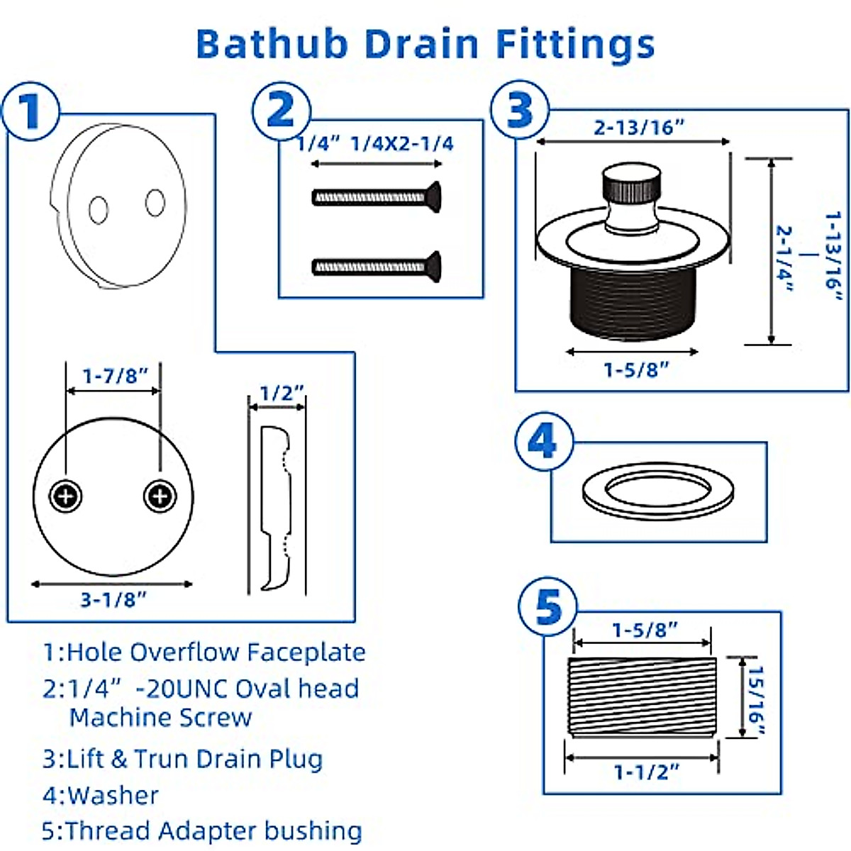 Lift & Turn Tub Trim Set with Two-Hole Overflow Cover,Replacement Bath Drain Trim Kit for Most Bathroom bathtubs (Gold)
