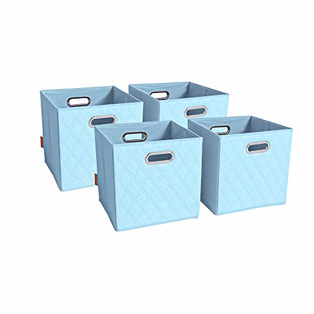 JIAessentials Large 13-inch Blue Foldable Diamond Patterned Faux Leather Storage Cube Bins Set of Four with Handles with Dual Handles for living room, bedroom and office storage
