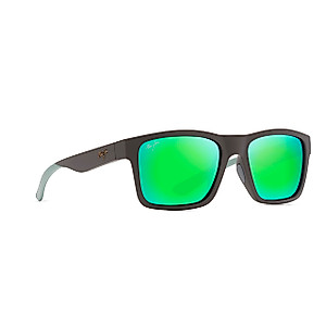Maui Jim Men's and Women's The Flats Polarized Rectangular Sunglasses, Brown w/Mint Int/MAUIGreen, Medium