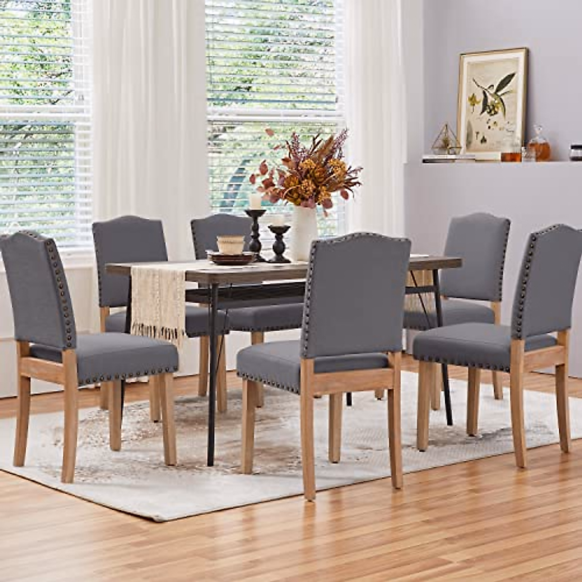 Yaheetech Dining Chairs Set of 2 Dining Room Chair Fabric Parsons Chairs with Nailhead Trim and Solid Wood Legs for Home, Kitchen, Dining Room, Dark Gray