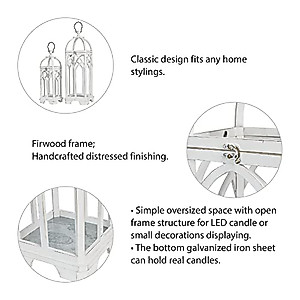 Glitzhome Farmhouse Decorative Lanterns Wooden Candle Lantern Church Window Frame Lanterns for Wedding Mantle Entryway Home Patio Balcony Garden, Pack of 2, Wash White, No Glass