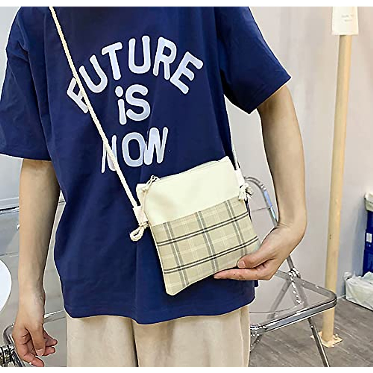 DAHUOJI 5Pcs Kawaii Backpack Set with Badge & Duck Pendant,Japanese Aesthetic Check Bookbag for Girls Cute Plaid School Bags Comes with Tote Bag,Shoulder Bag,Pencil Box,Small Bag(Khaki,16in)