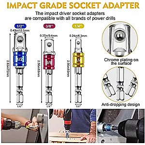 MXiiXM Flexible Drill Bit Extension Hex Shank Kit, Universal Socket Wrench Tools, 105° Right Angle Drill Attachment, 1/4 3/8 1/2" Rotatable Socket Adapter Set, Drill Bit Holder Screwdriver with Box