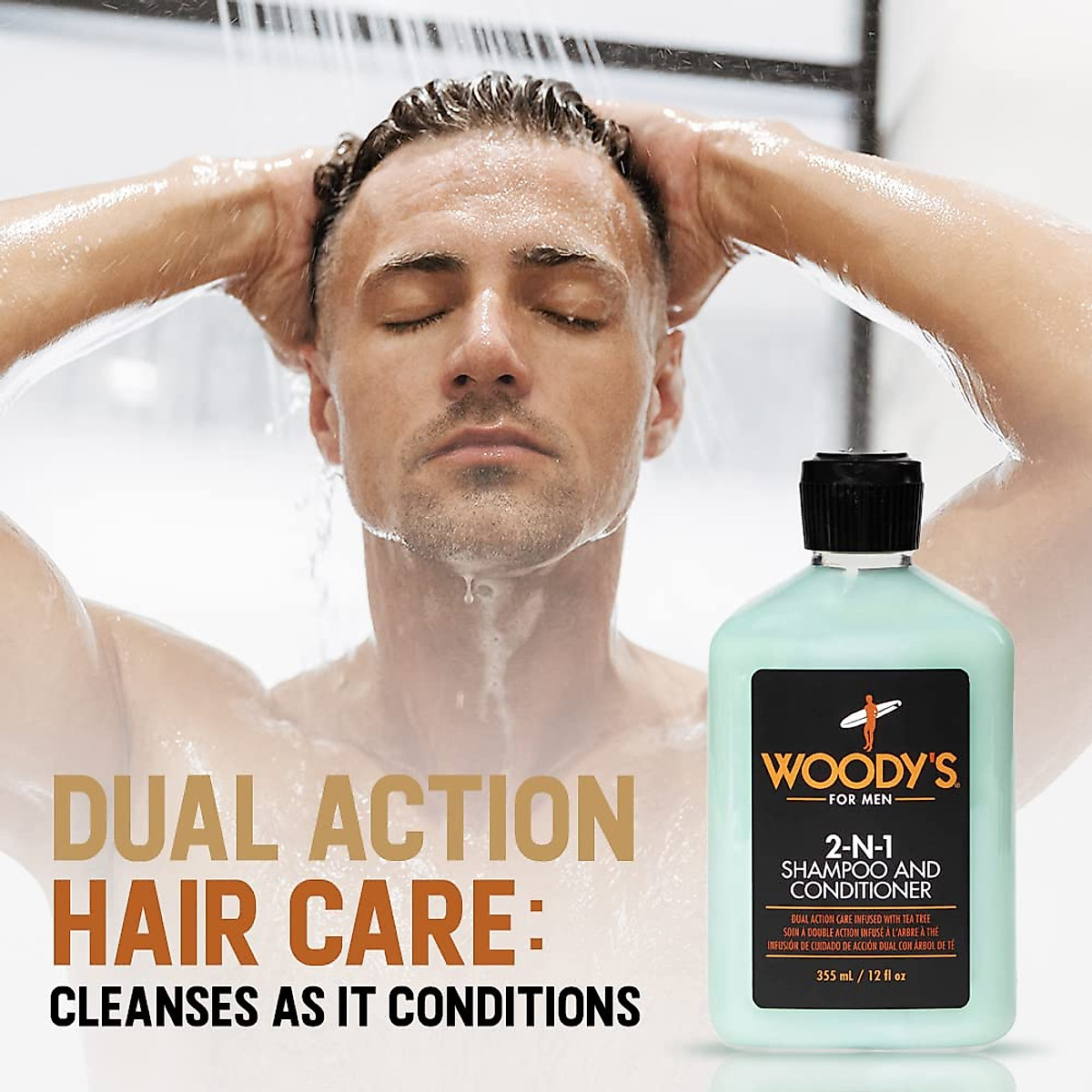Woody's 2-in-1 Thickening Shampoo and Conditioner for Men, Fuller, Thicker Hair and Healthier Scalp, Cleanse and Condition, 12 oz.