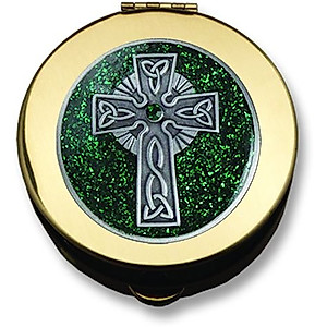 Cathedral Art PS451 Polished Brass PYX - Green Celtic Cross - Small