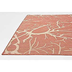 Unique Loom Outdoor Botanical Collection Area Rug - Branch (7' 1" x 10' Rectangle, Terracotta/ Beige)
