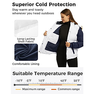 wantdo Women's Insulated Puffer Jacket Warm Heavy Insulated Coat (White & Navy, Medium)