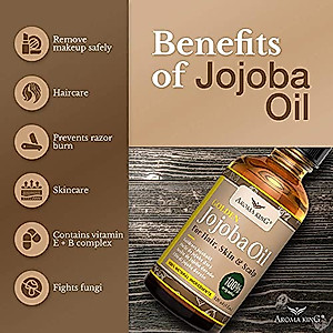 aroma king 100% Pure Organic Jojoba Oil - Natural Unrefined, used to Moisturizer Face, Hair, Skin, Nails, Cuticles, Stretch Marks & Sensitive Skin 4 Fl Oz. (120 ML) (4 Fl Oz)
