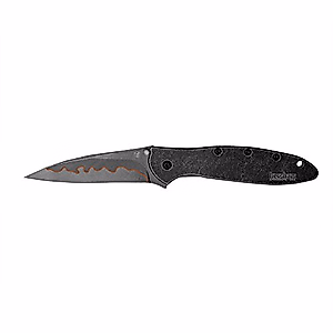 Kershaw Leek BlackWash Composite Blade Folding Pocketknife, 3" D2 Steel and 14C28N Stainless Steel Blade, Assisted Opening Folding EDC