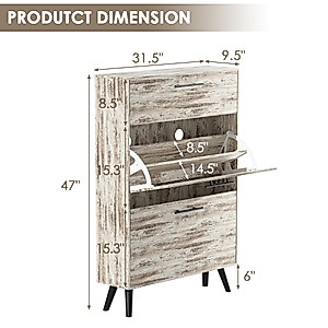 MU Shoe Cabinet Storage for Entryway, Shoe Organizer with 2 Flip Drawers, Hidden Shoe Cabinet, Slim Enclosed Shoe Rack, White