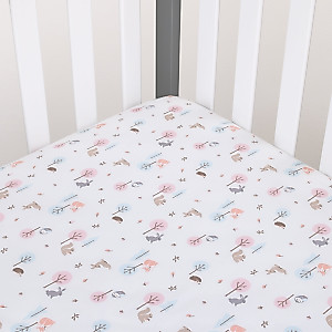 Carter's Woodland Meadow Forest/Deer/Owl 100% Cotton Fitted Crib Sheet, Pink/Aqua/White