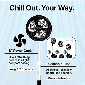 USB Rechargeable Battery Operated Fan for Home – Adjustable Standing Fan with Adjustable Height – 8-inch Portable Wireless Foldable Rotating Travel Fan – Foldaway Fan for Desk, Table, Office, Bedroom