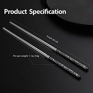 Hagary Dragon Chopsticks Metal Reusable Designed In Korea Japanese Style Stainless Steel 316 18/10 Non-Slip 2 Pairs Dishwasher Safe Laser Etched (Black)